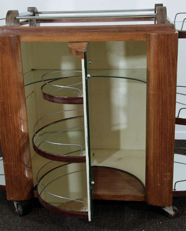 Vintage Art Deco Bar Cart with Mirrored Revolving Cabinet Door at 1stDibs