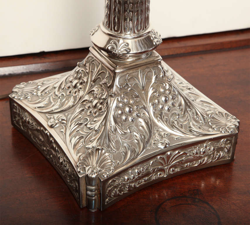 English, Tall Silver Plated Lamp For Sale at 1stDibs