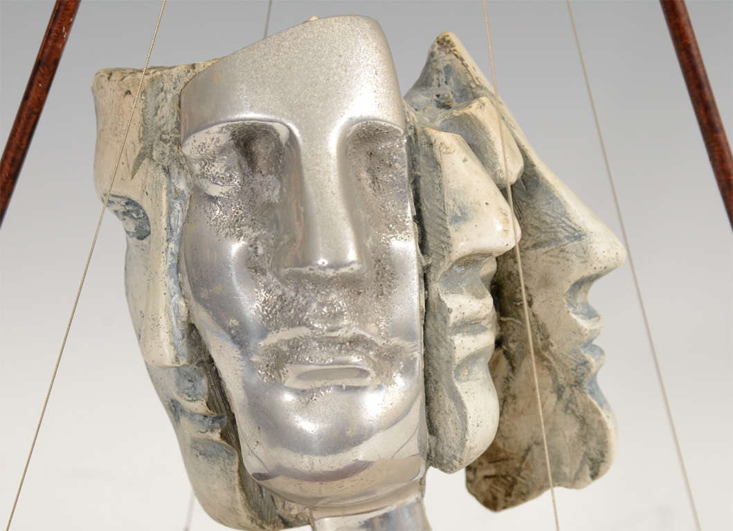 Abstract Figural Sculpture of Three Faces in Triangular "Frame" by ...