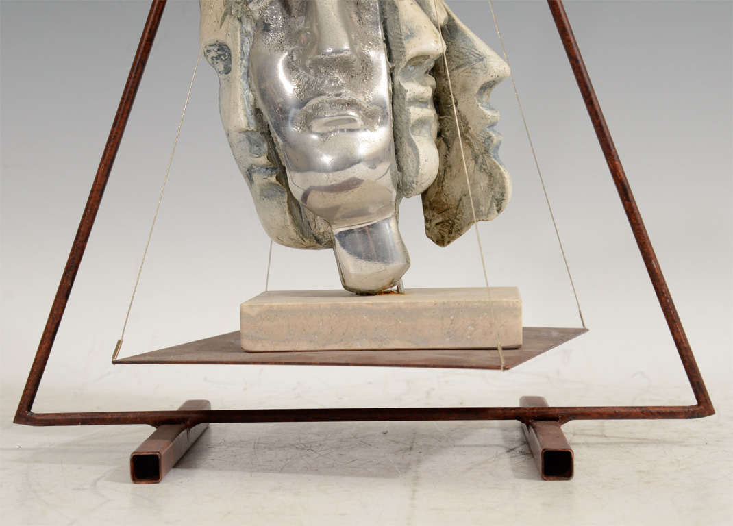 Abstract Figural Sculpture of Three Faces in Triangular "Frame" by ...