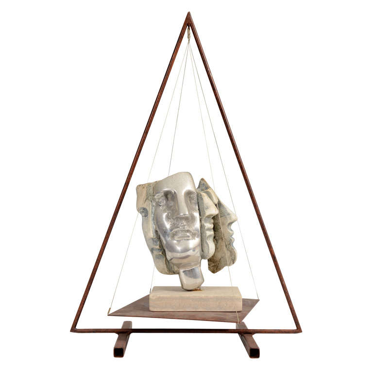 Abstract Figural Sculpture of Three Faces in Triangular "Frame" by ...