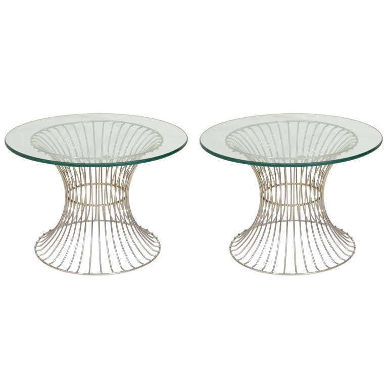 Pair of Mid Century Chrome Wire-Base Glass-Top Side Tables at 1stDibs ...