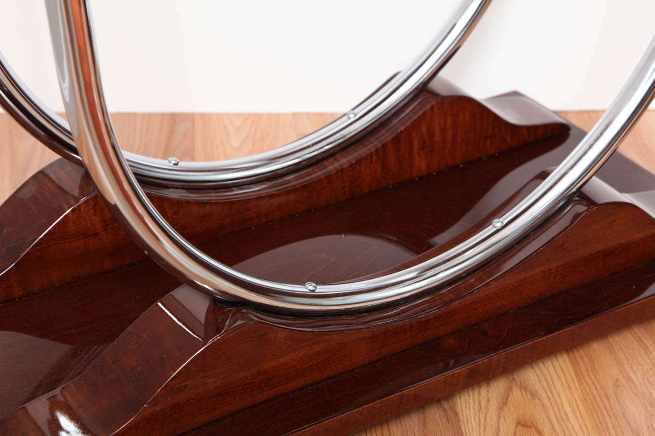 Pair of Machine Age Art Deco Console Tables with Double Chrome U ...