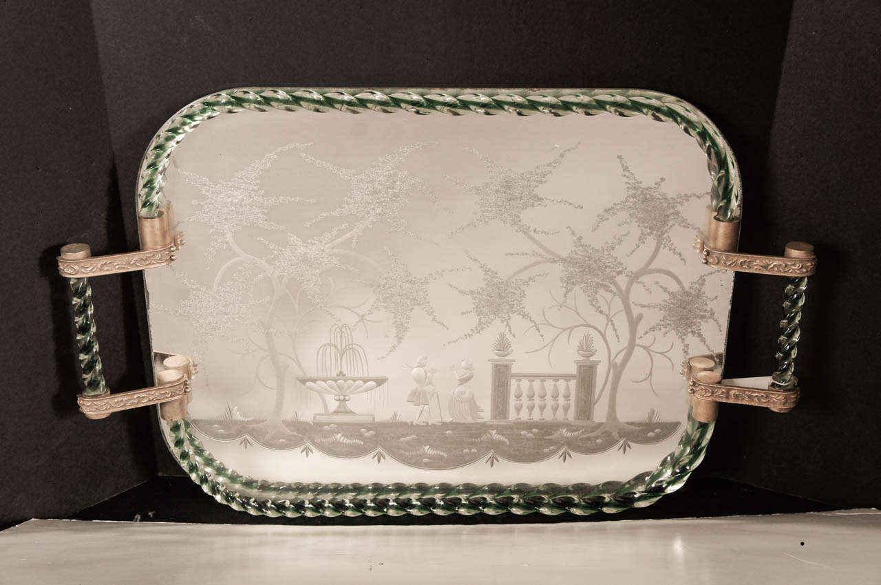 Venetian Mirrored and Clear Glass Tray at 1stDibs