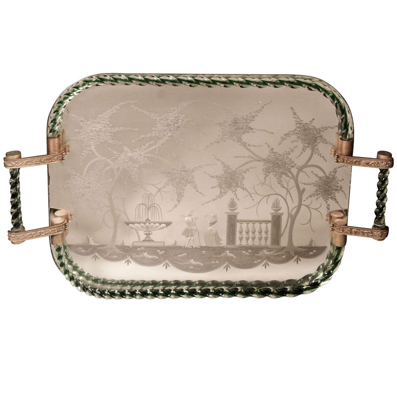 Venetian Mirrored and Clear Glass Tray at 1stDibs