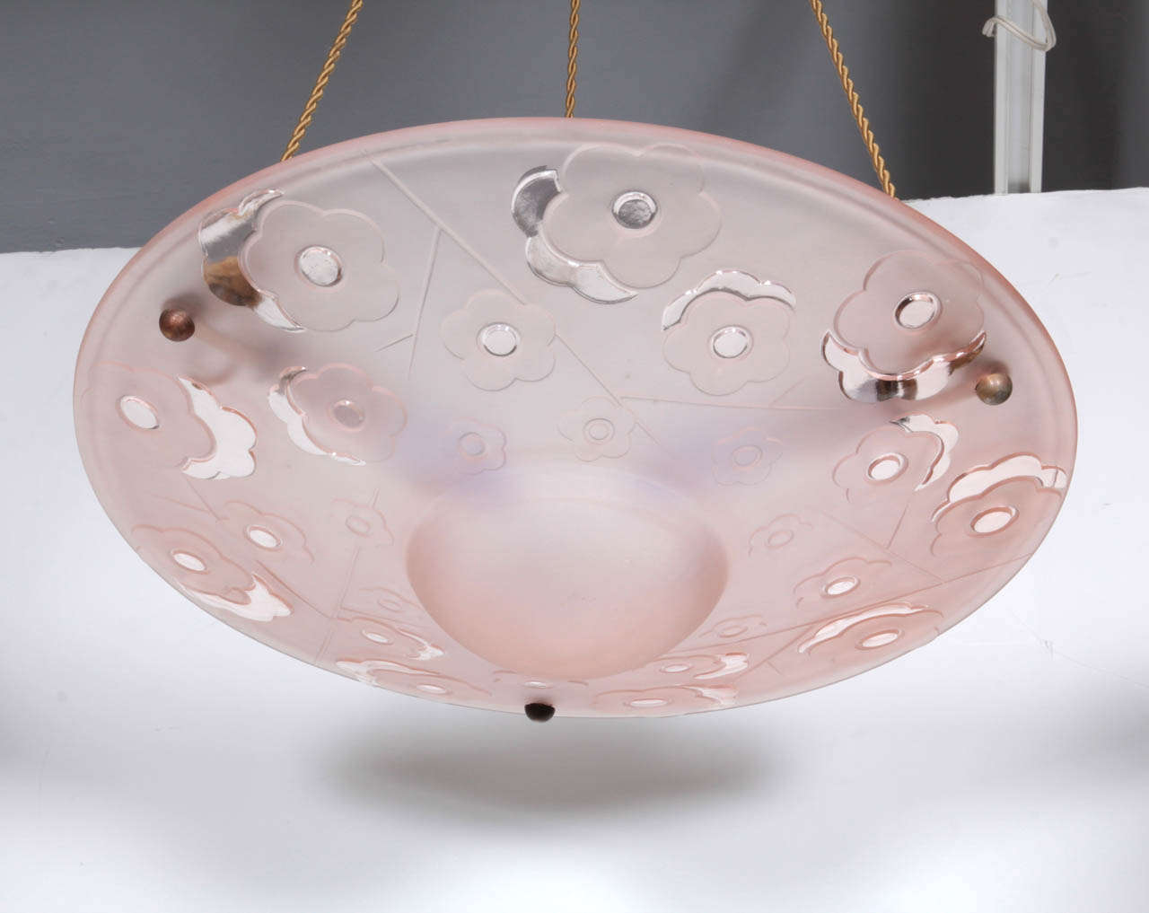 Lalique-style Pink Glass Pendant Light Fixture by Deguez For Sale at ...