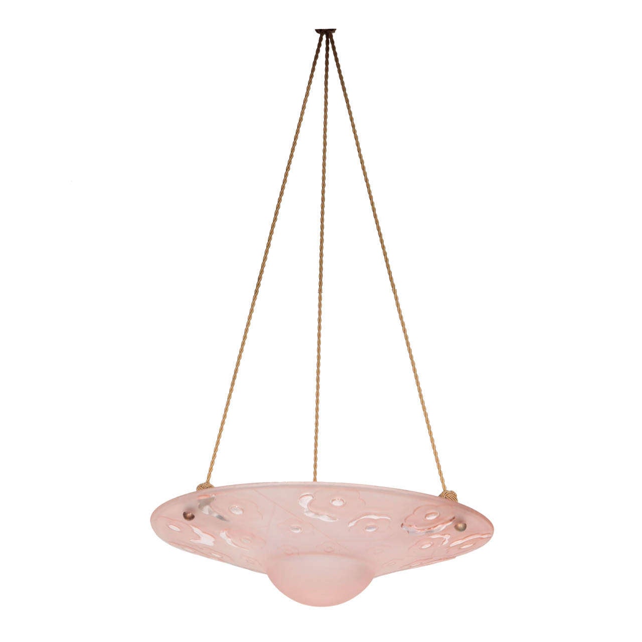 Lalique-style Pink Glass Pendant Light Fixture by Deguez For Sale at ...