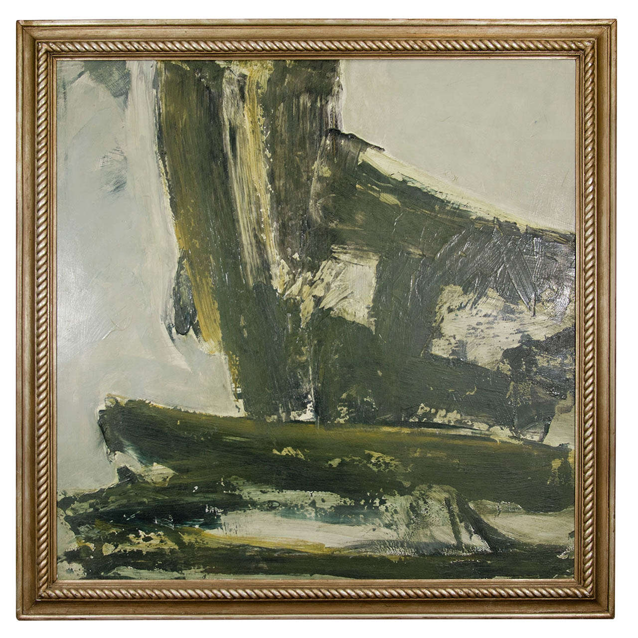 A Mid Century Large Green Abstract Painting in a Gilt Frame at 1stDibs