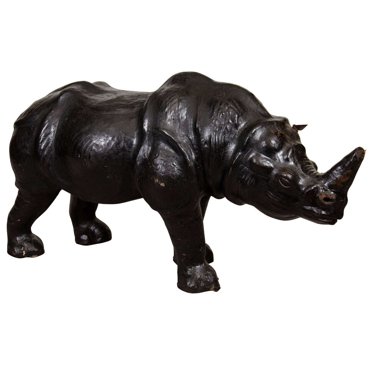 Vintage Black Leather Rhino Sculptural Foot Stool at 1stDibs