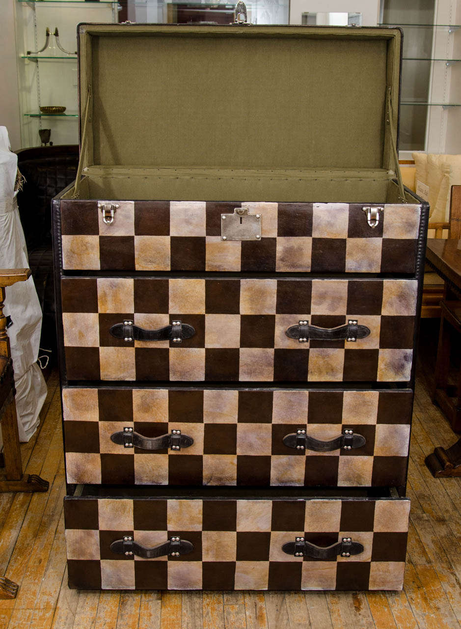 A Vintage Checkered Trunk Form Chest by Andrew Martin at 1stDibs