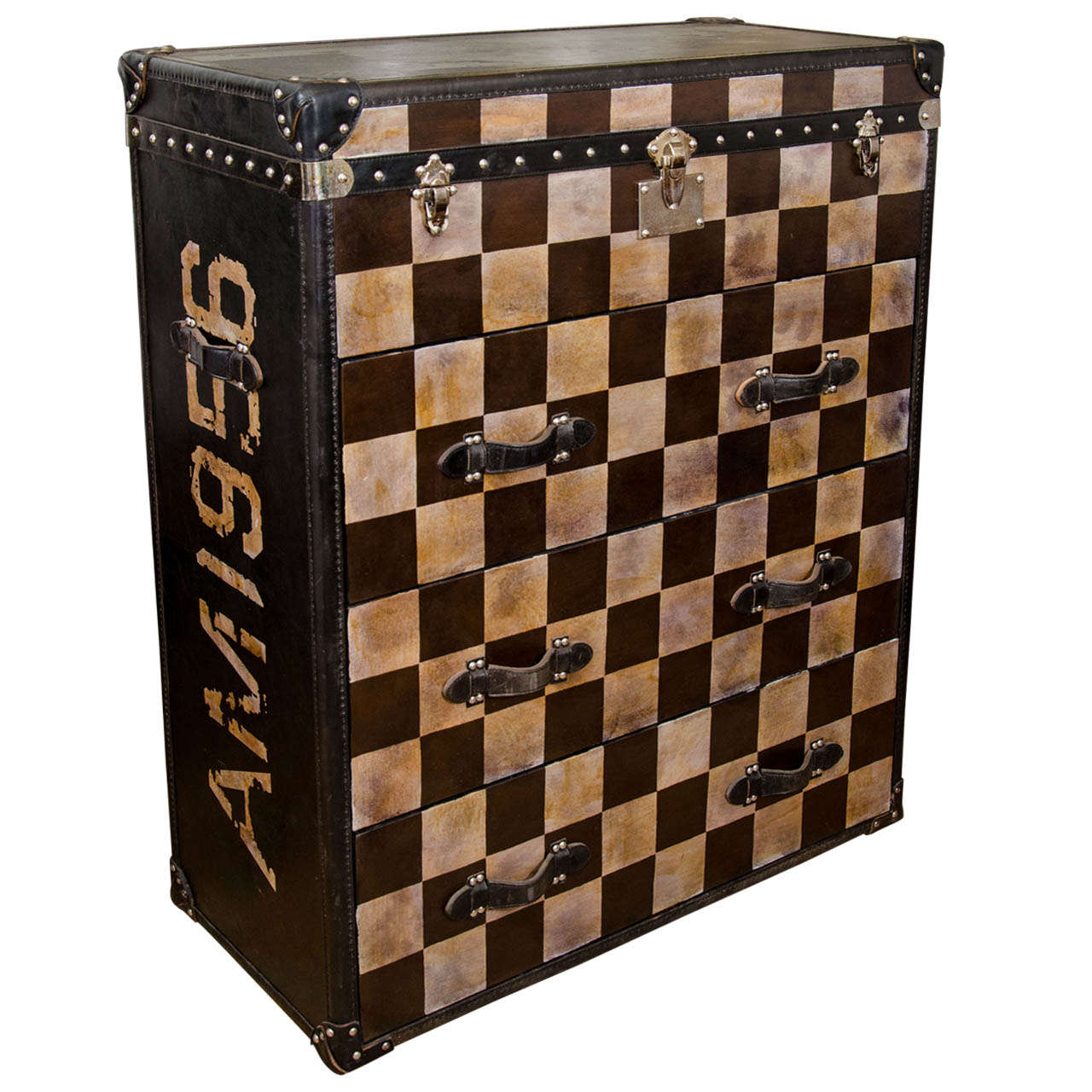 A Vintage Checkered Trunk Form Chest by Andrew Martin at 1stDibs