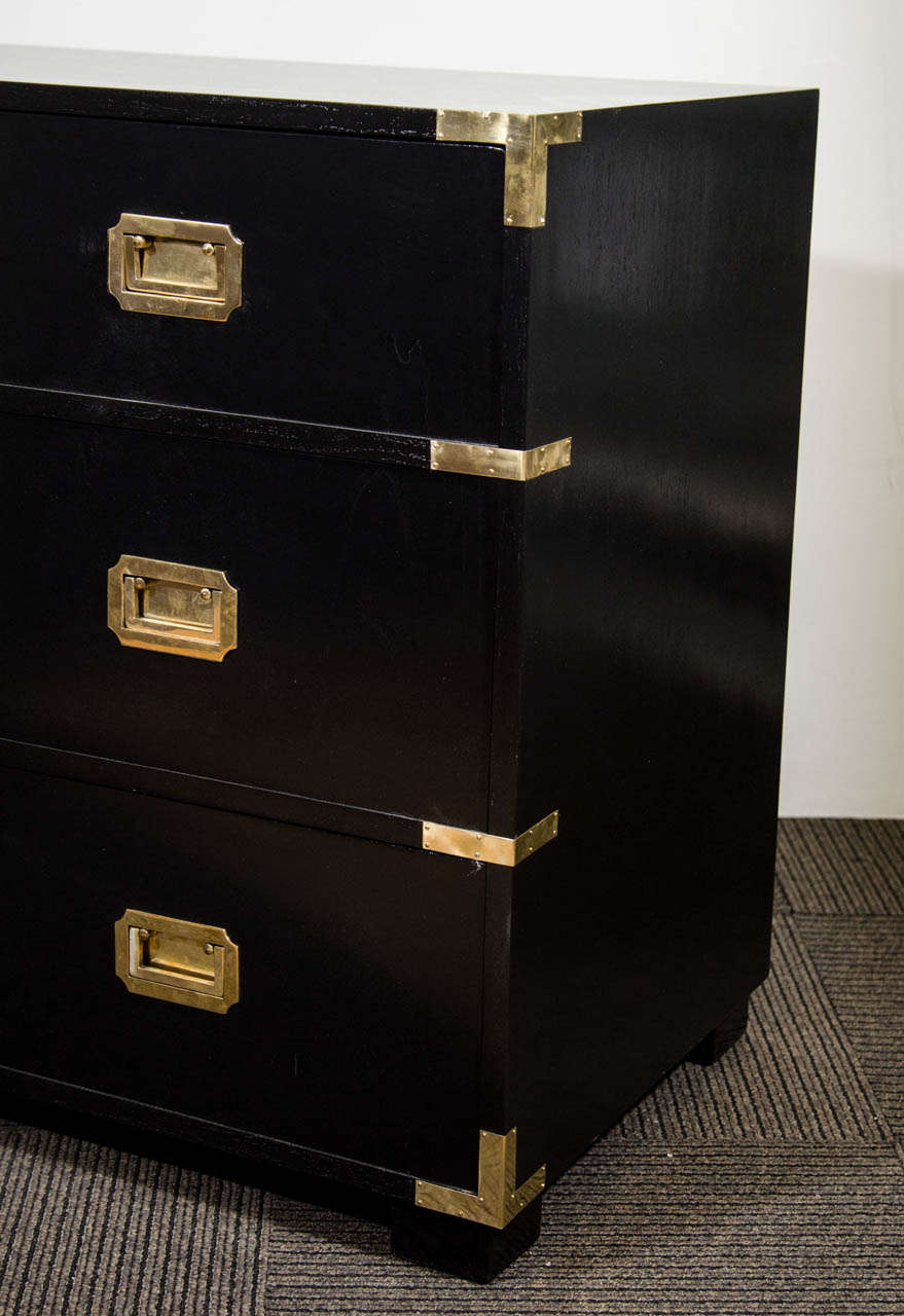 A Mid Century Black Lacquered Campaign Chest with Brass Hardware at ...