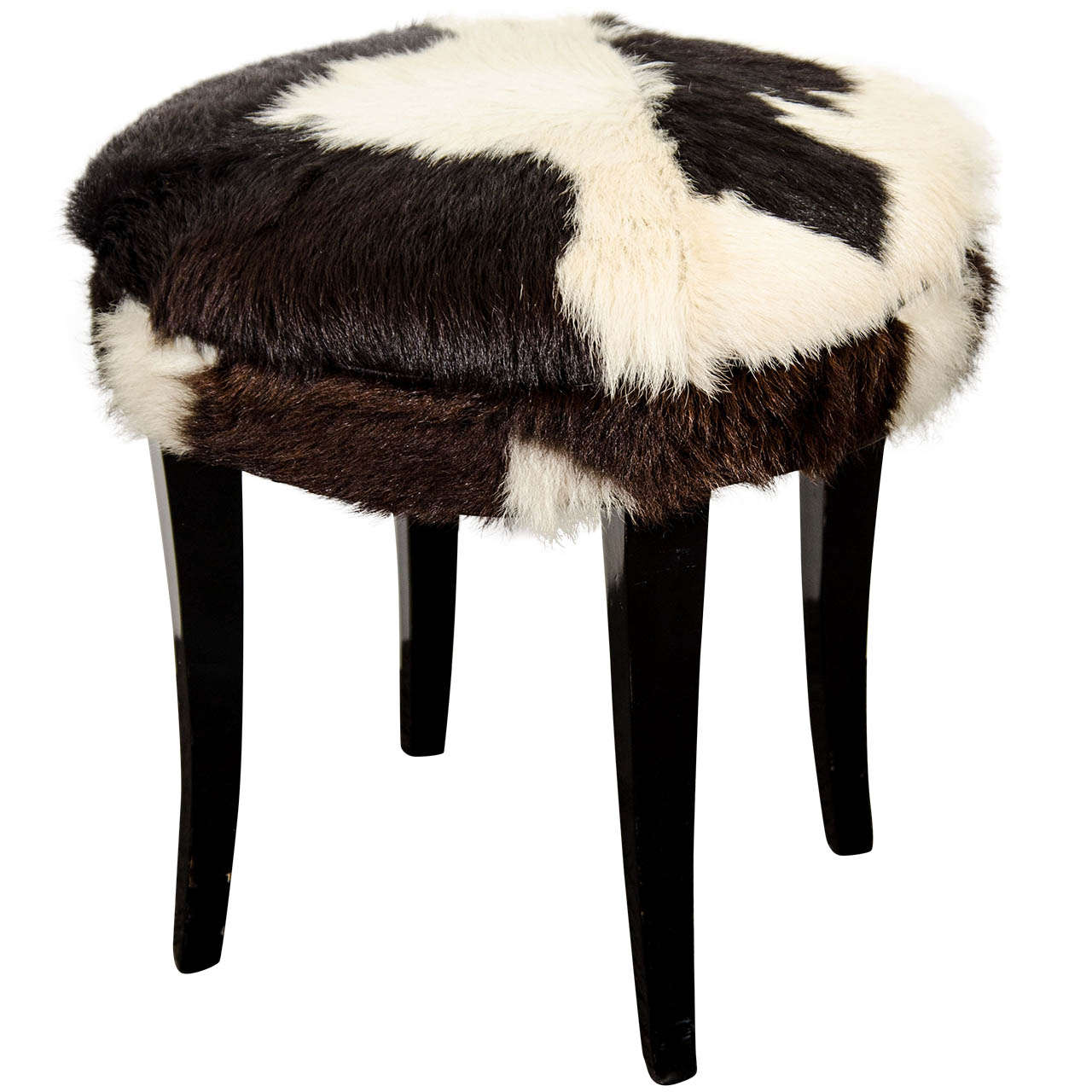 A Mid Century Stool with Cow Hide Upholstery and Ebonized Legs at 1stDibs