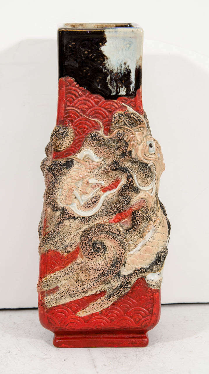 A Vintage Ceramic Japanese Vase with Raised Dragon at 1stDibs ...