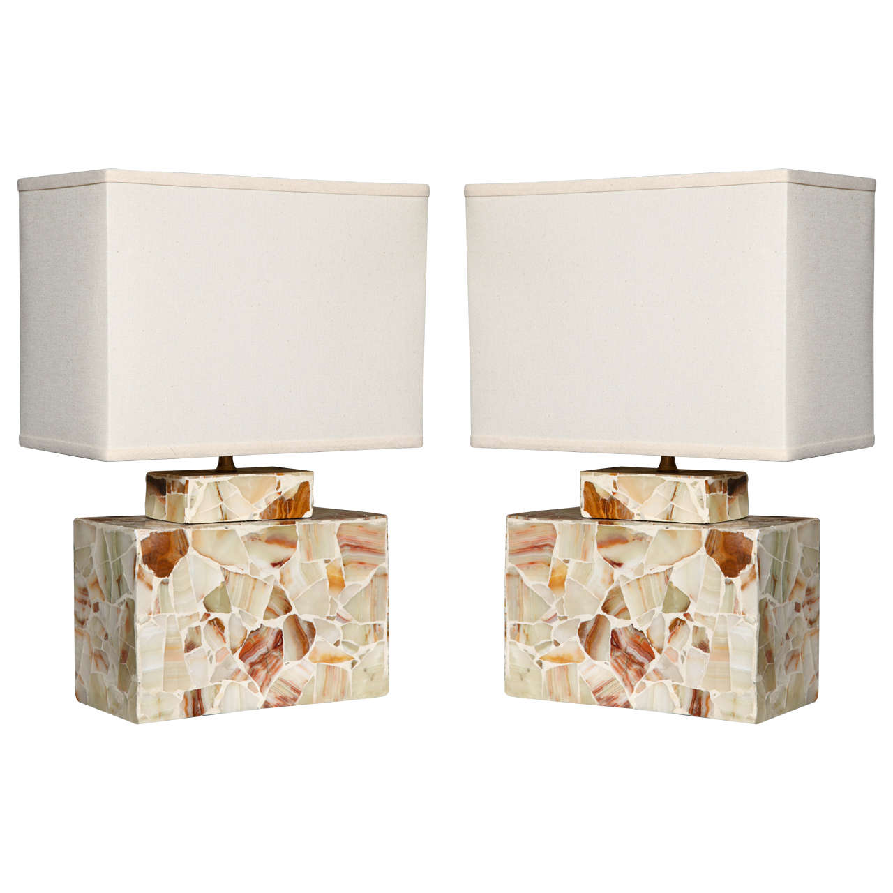Pair of Marble Mosaic Table Lamps at 1stDibs