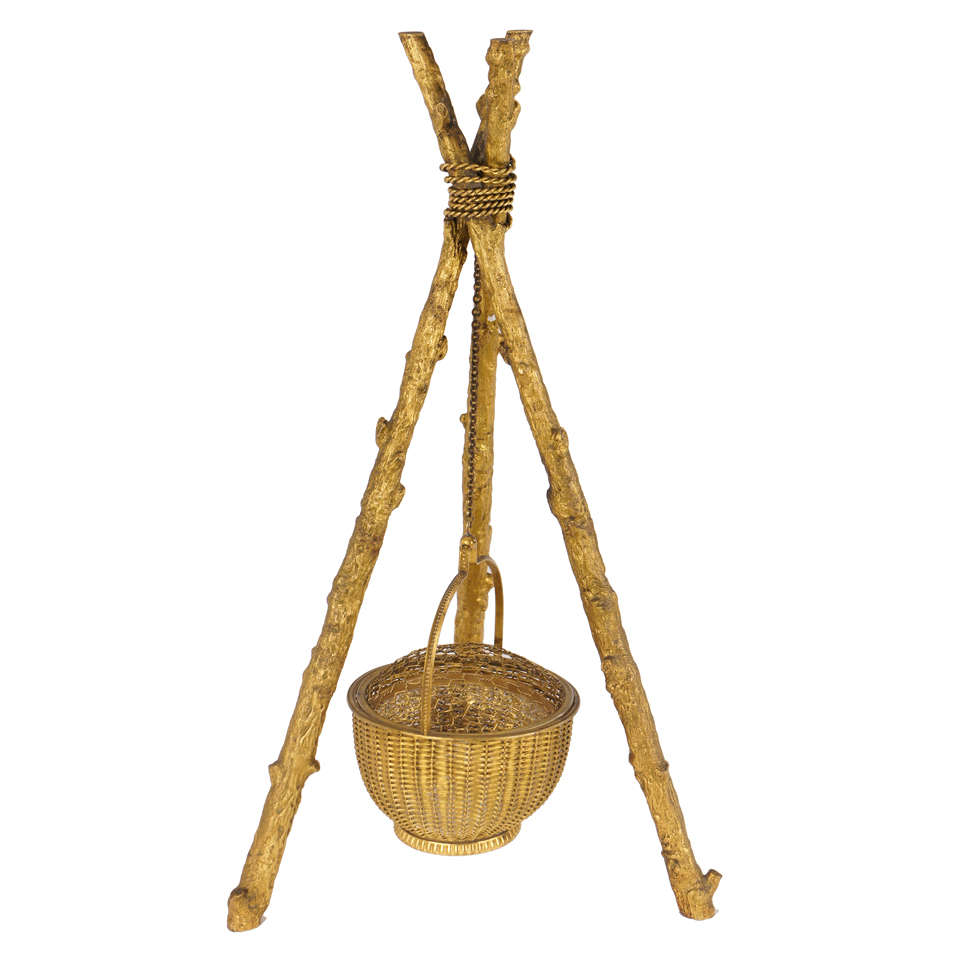 19th c French Bronze D'Ore "Teepee" Epergne W/ Woven Basket at 1stDibs