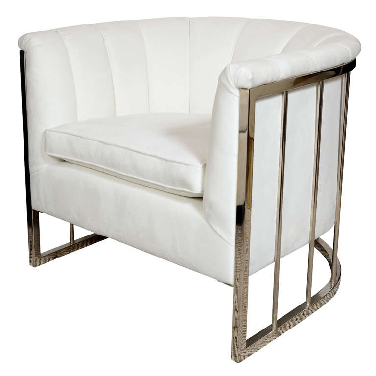 Sophisticated Modernist White Channel-Back Armchair by Milo Baughman at ...