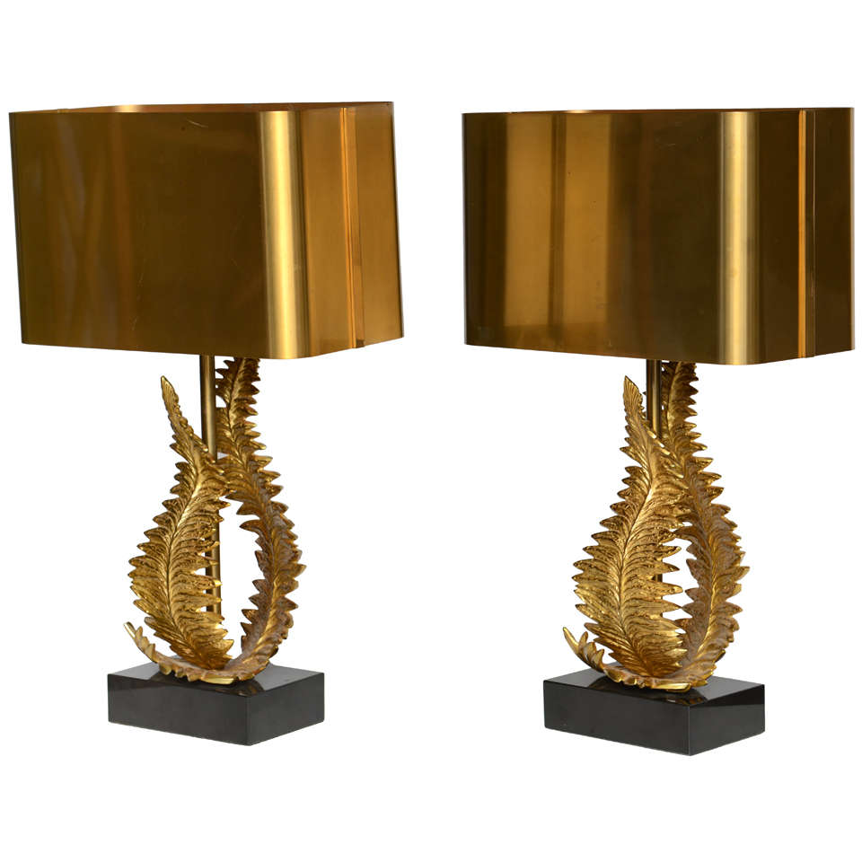 Pair of Maison Charles Bronze Fern Table Lamps (Signed) at 1stDibs
