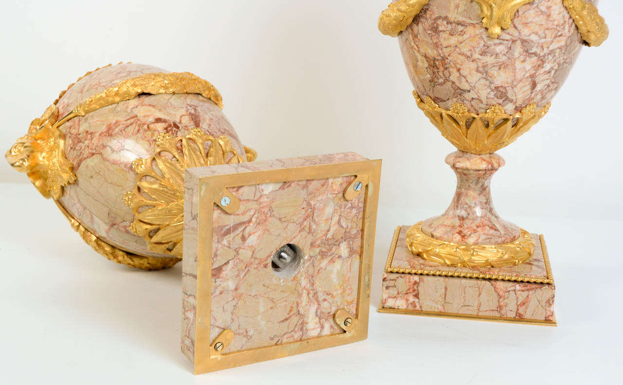 Rare Pair of Pink Marble Vases For Sale at 1stDibs