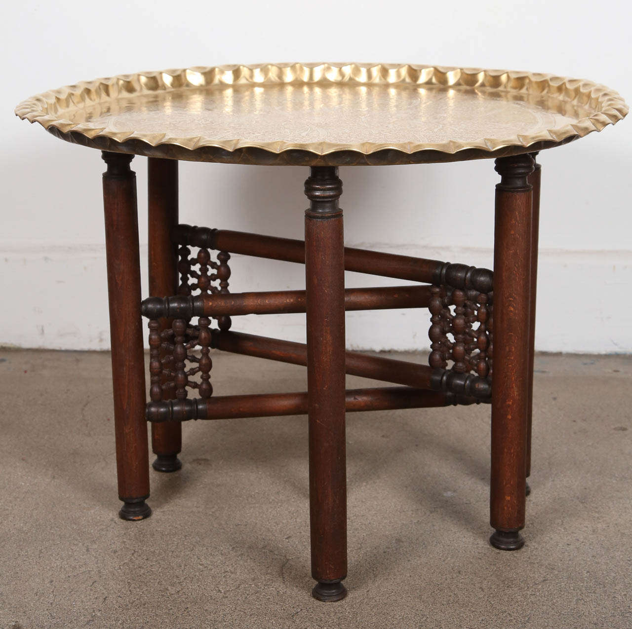 Vintage Moroccan Etched Brass Round Tray Table at 1stDibs | moroccan ...