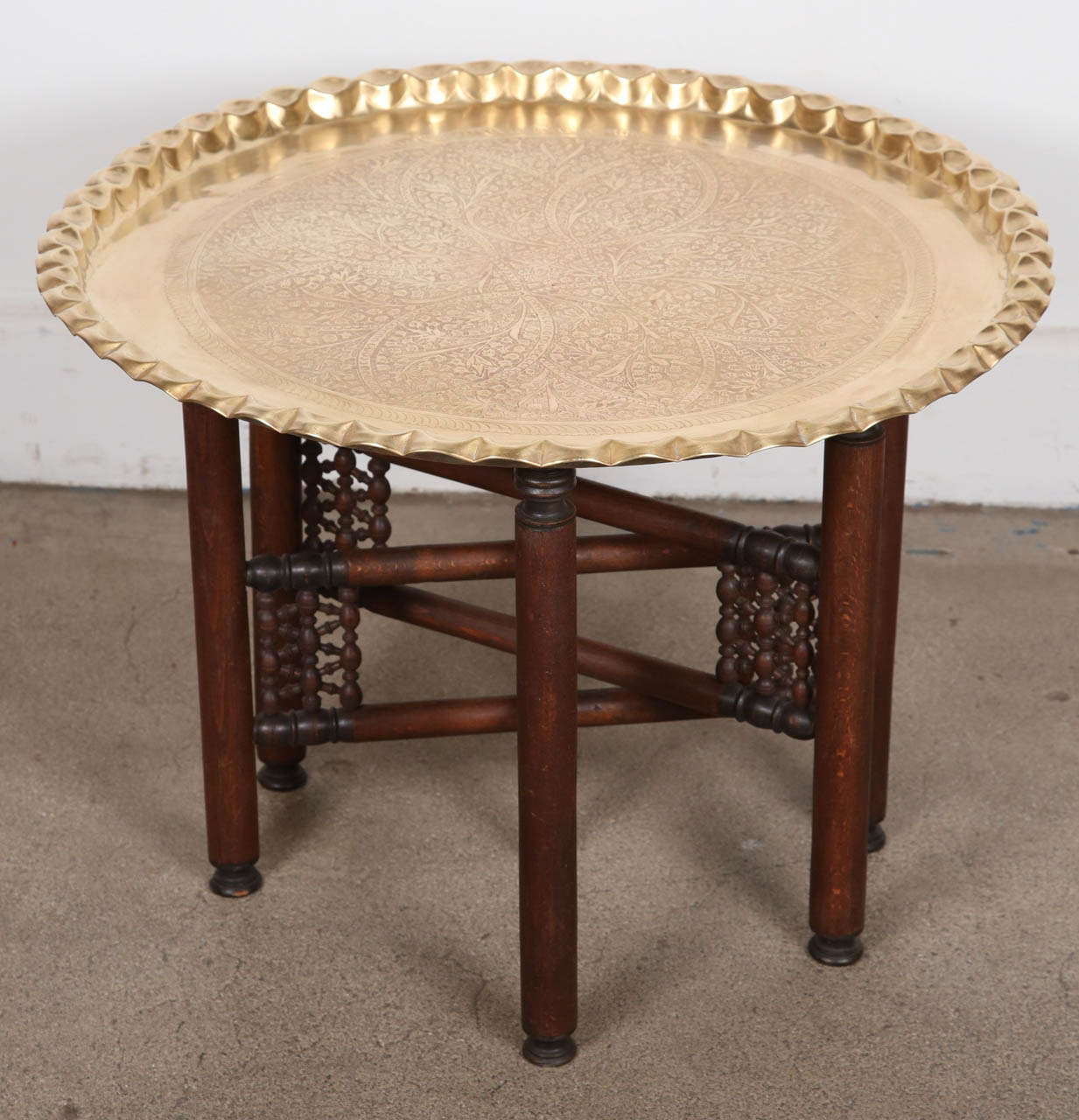 Vintage Moroccan Etched Brass Round Tray Table at 1stDibs | moroccan ...