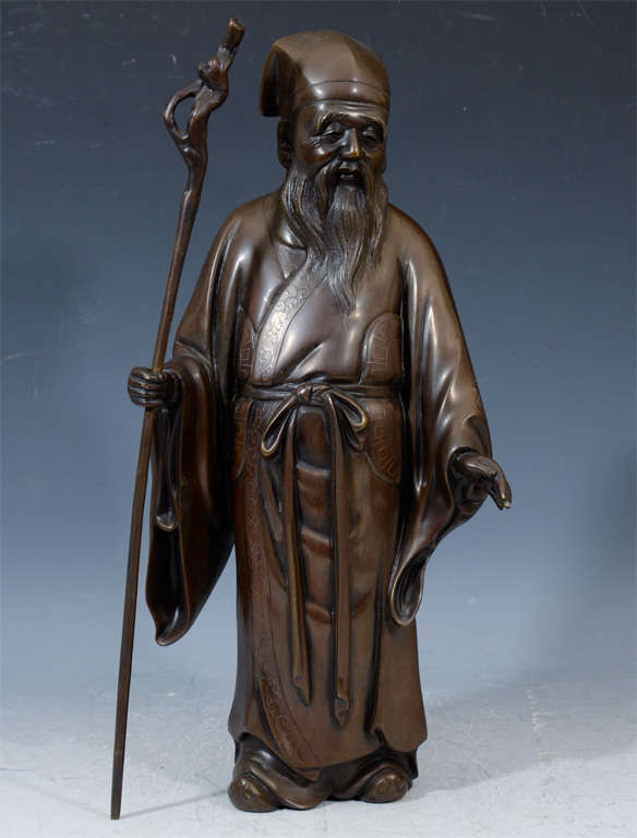 Antique Meiji Period Japanese Bronze of an Old Man (Jerodian) For Sale ...