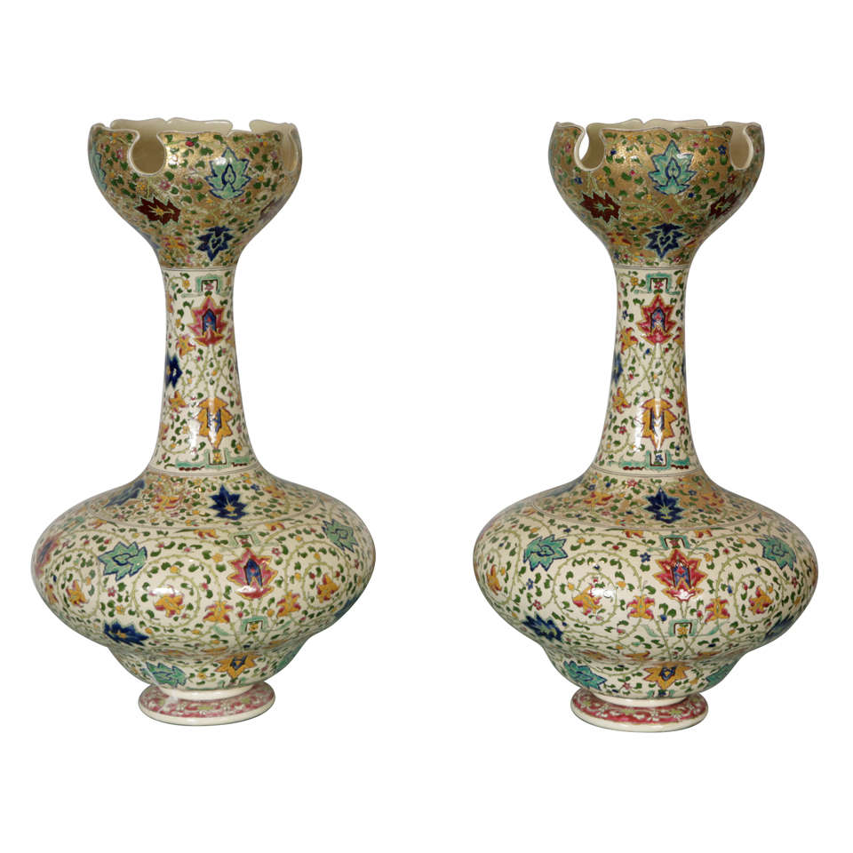 Pair of Monumental Fischer Vases, 19th Century For Sale at 1stDibs
