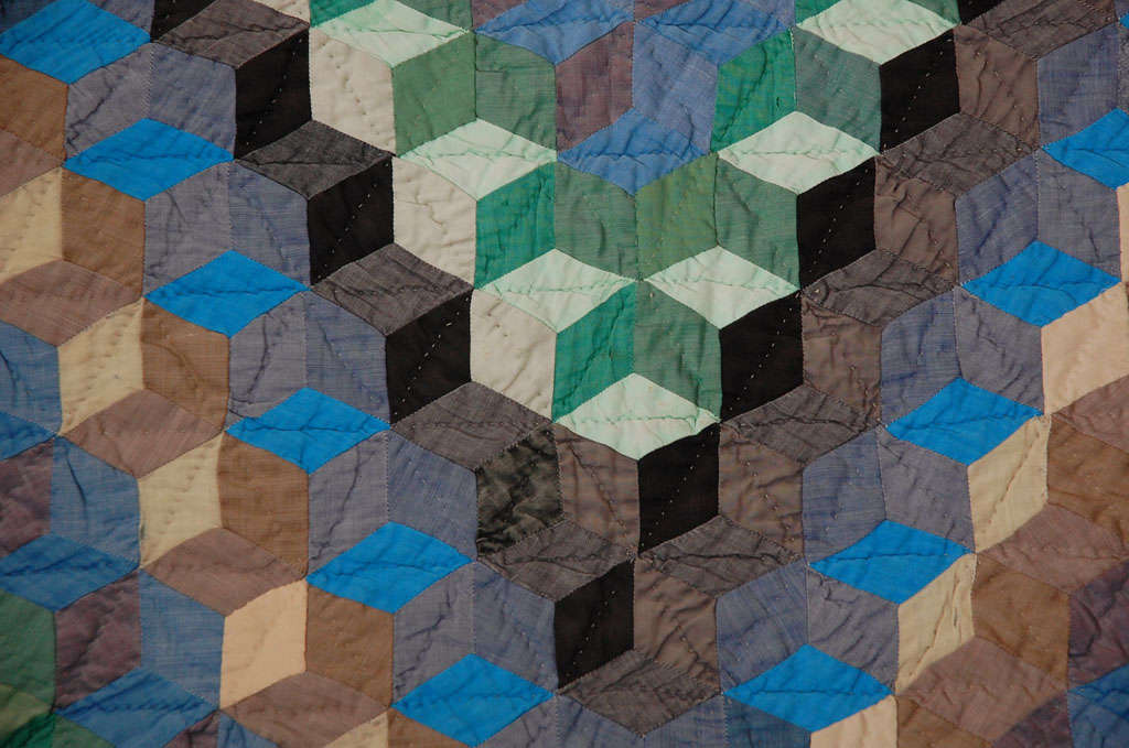 Midwestern Amish Tumbling Blocks Quilt at 1stDibs