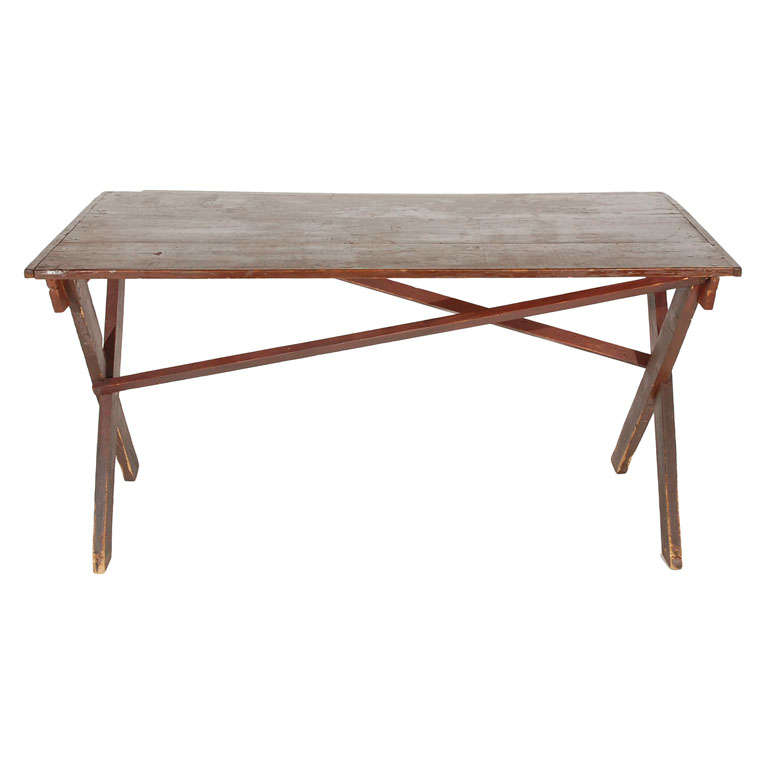 EARLY 19THC ORIGINAL PAINTED SAWBUCK TABLE FROM PENNSYLVANIA at 1stDibs