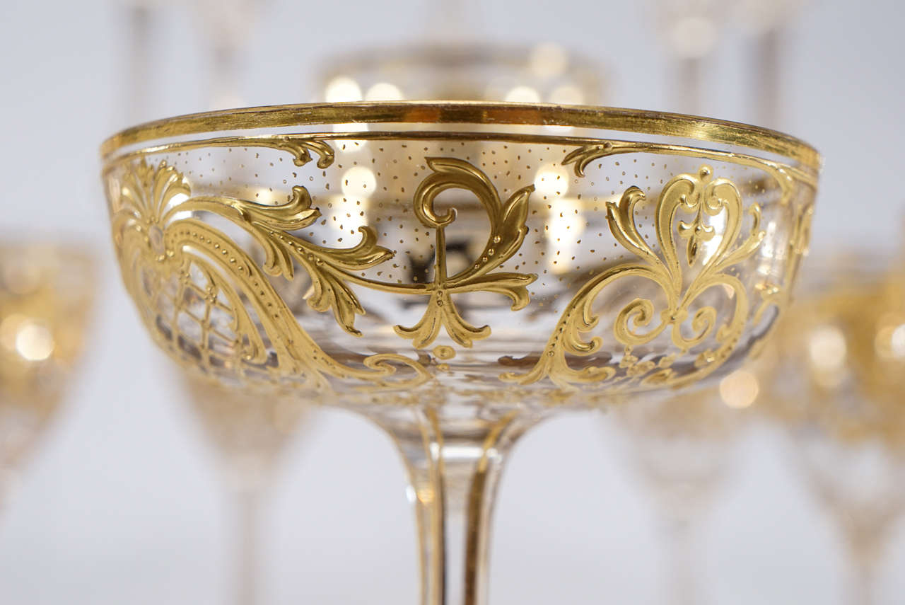 Exquisite Moser Handblown Crystal, Raised Paste Gold Stemware Service ...