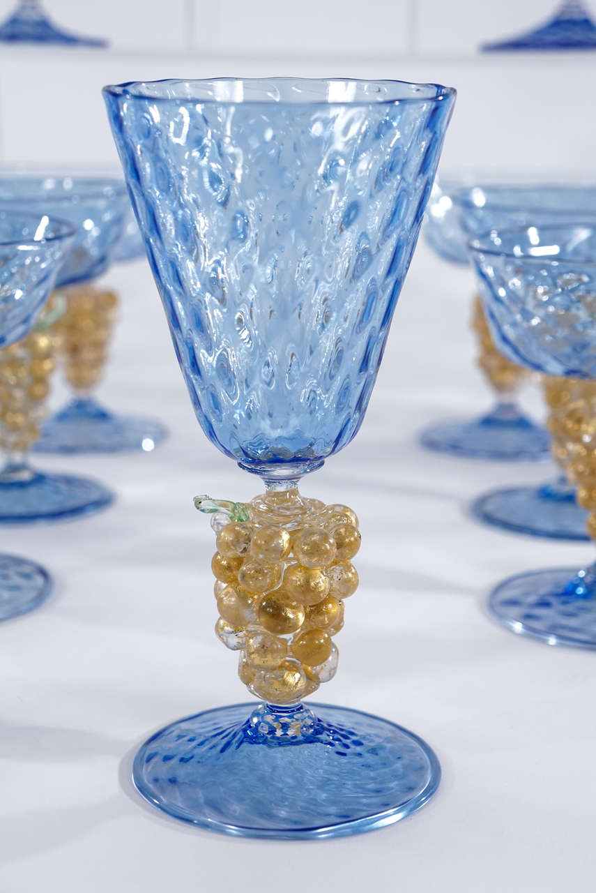24 Pc Barovier Hand Blown Venetian "French Blue" Stemware Service for ...