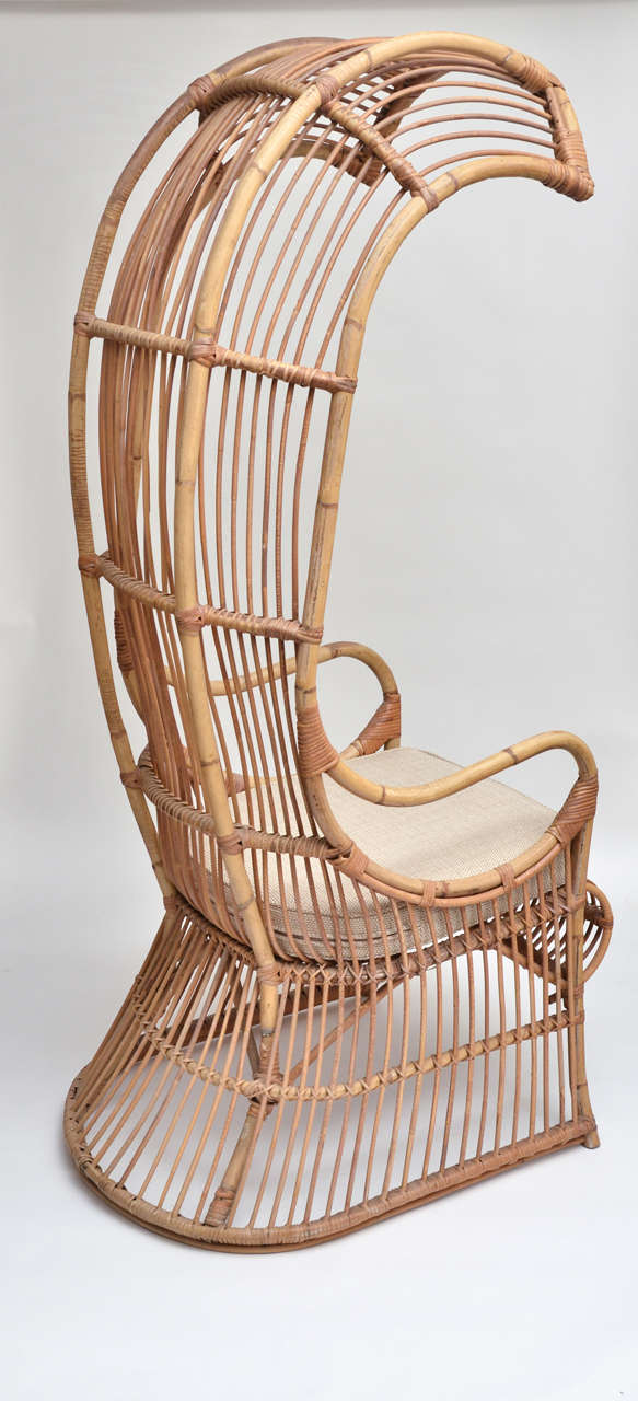 Bamboo High Back Canopy Arm Chair with Upholstered Seat Cushion at ...