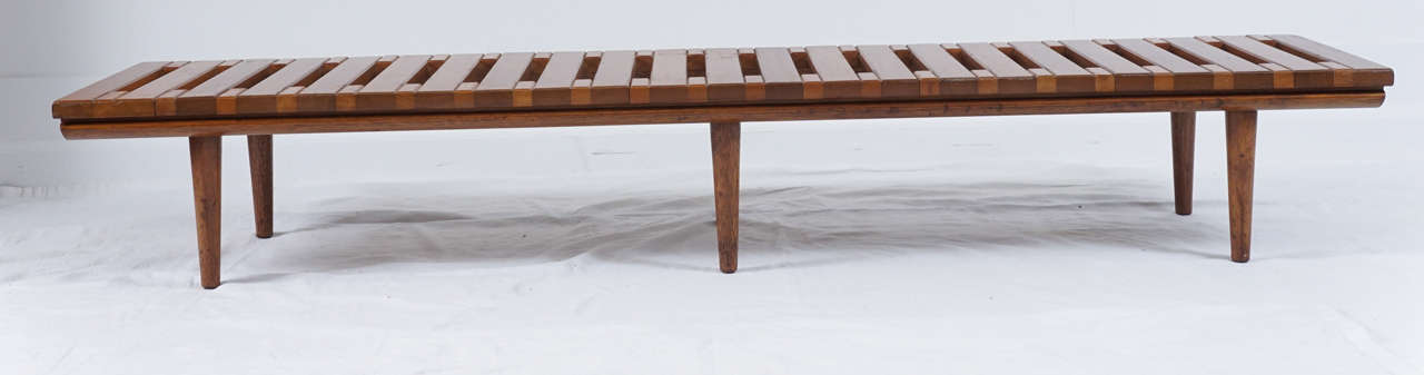 mid century low wooden slat bench at 1stDibs