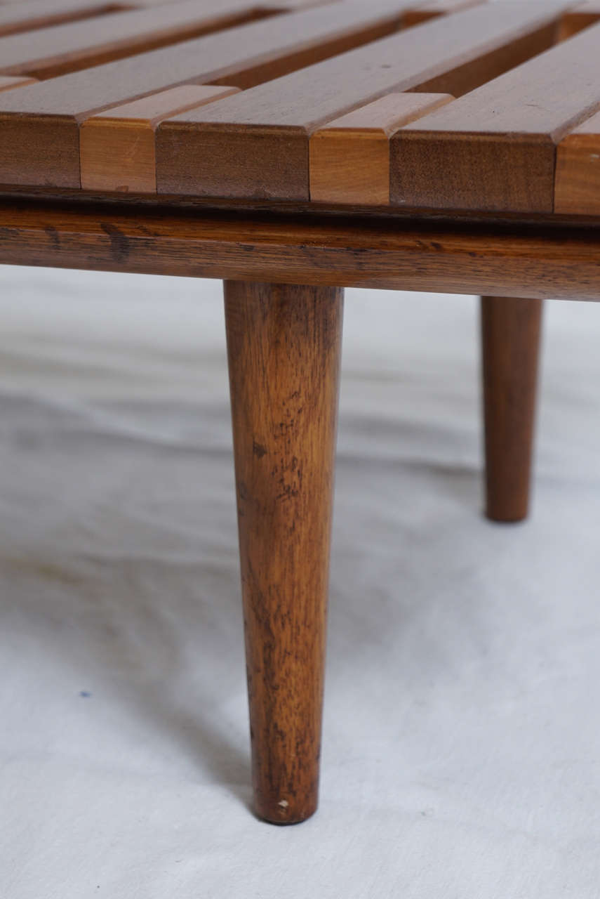 mid century low wooden slat bench at 1stDibs