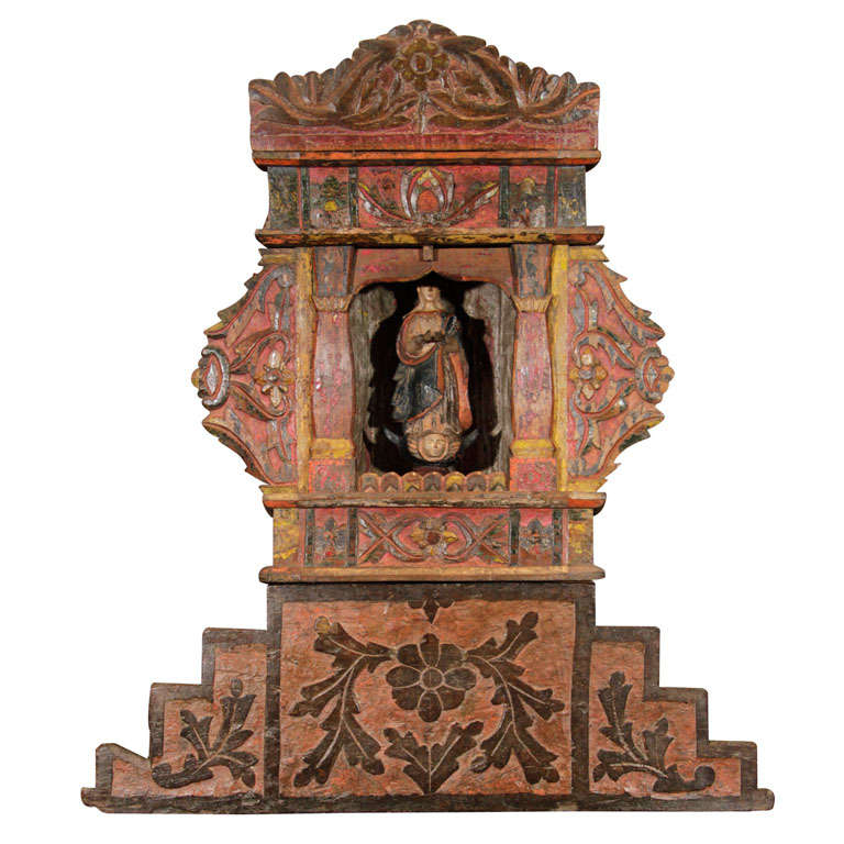 Painted Shrine w/ Virgin Mary Statue at 1stDibs