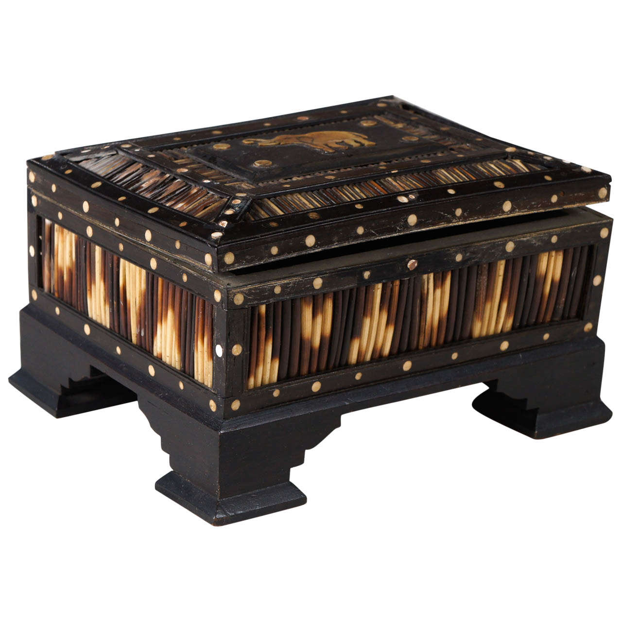 Bone Elephant Decorated Anglo-Indian Porcupine Quill Footed Box at 1stDibs