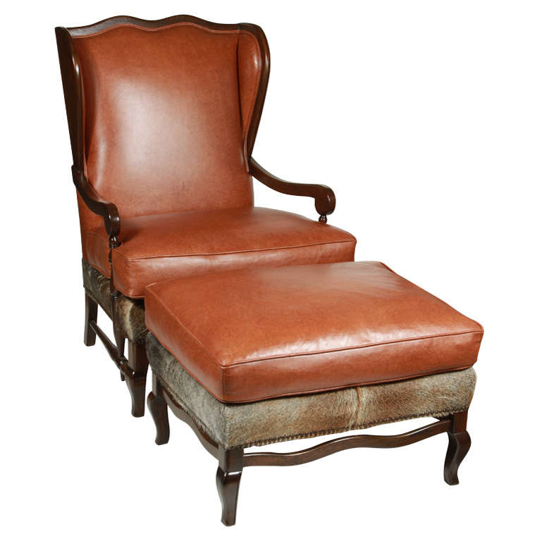 Vintage Wing Chair and Ottoman at 1stDibs