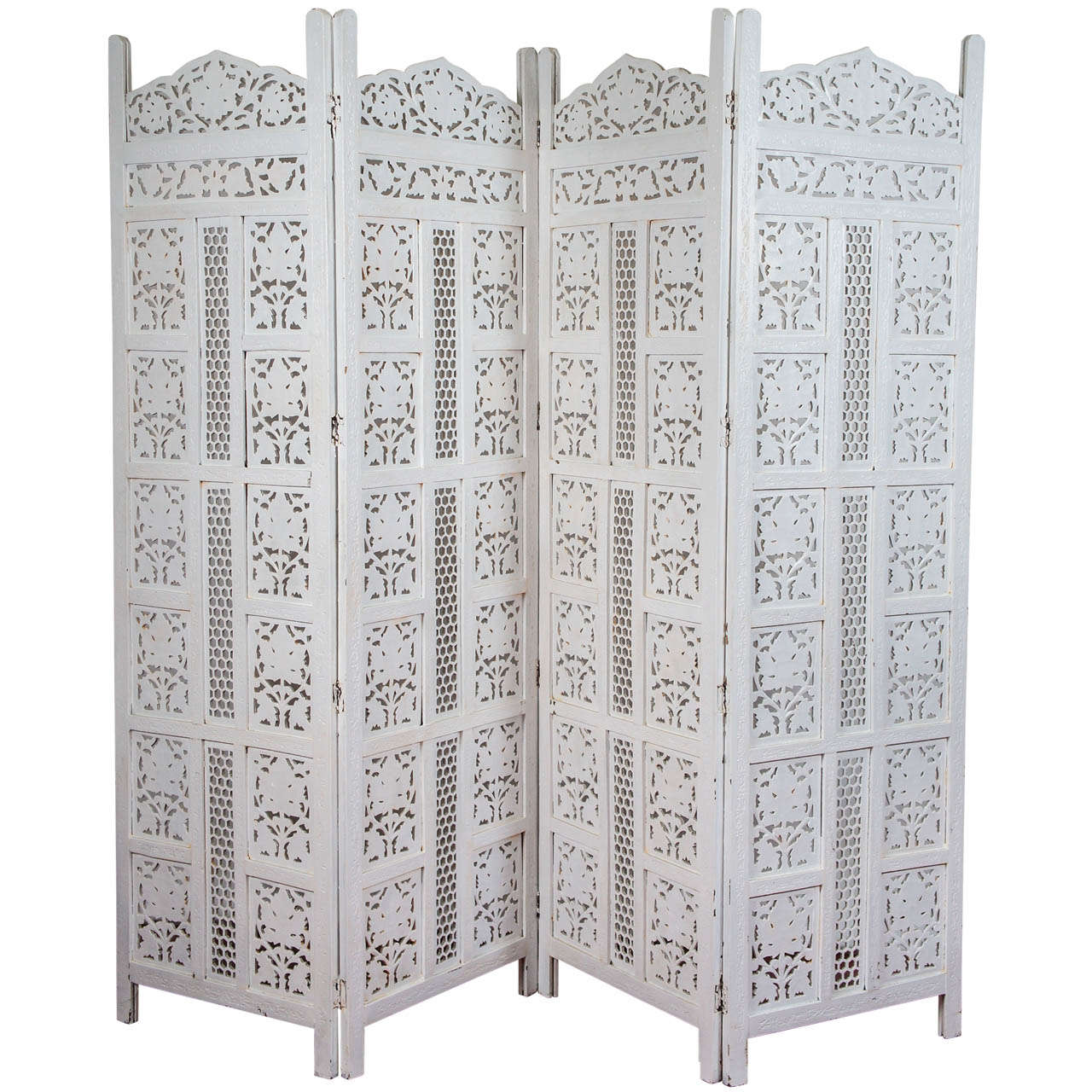 4-Paneled Hand Carved Indian Screen at 1stDibs