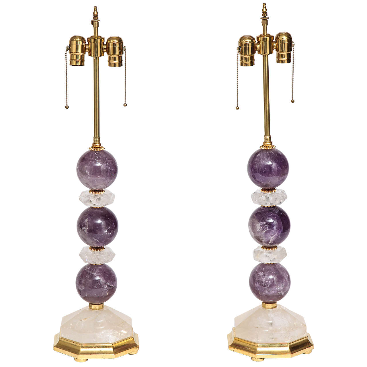 Unusual Pair of Hand-Carved Rock Crystal and Amethyst Rock Crystal ...