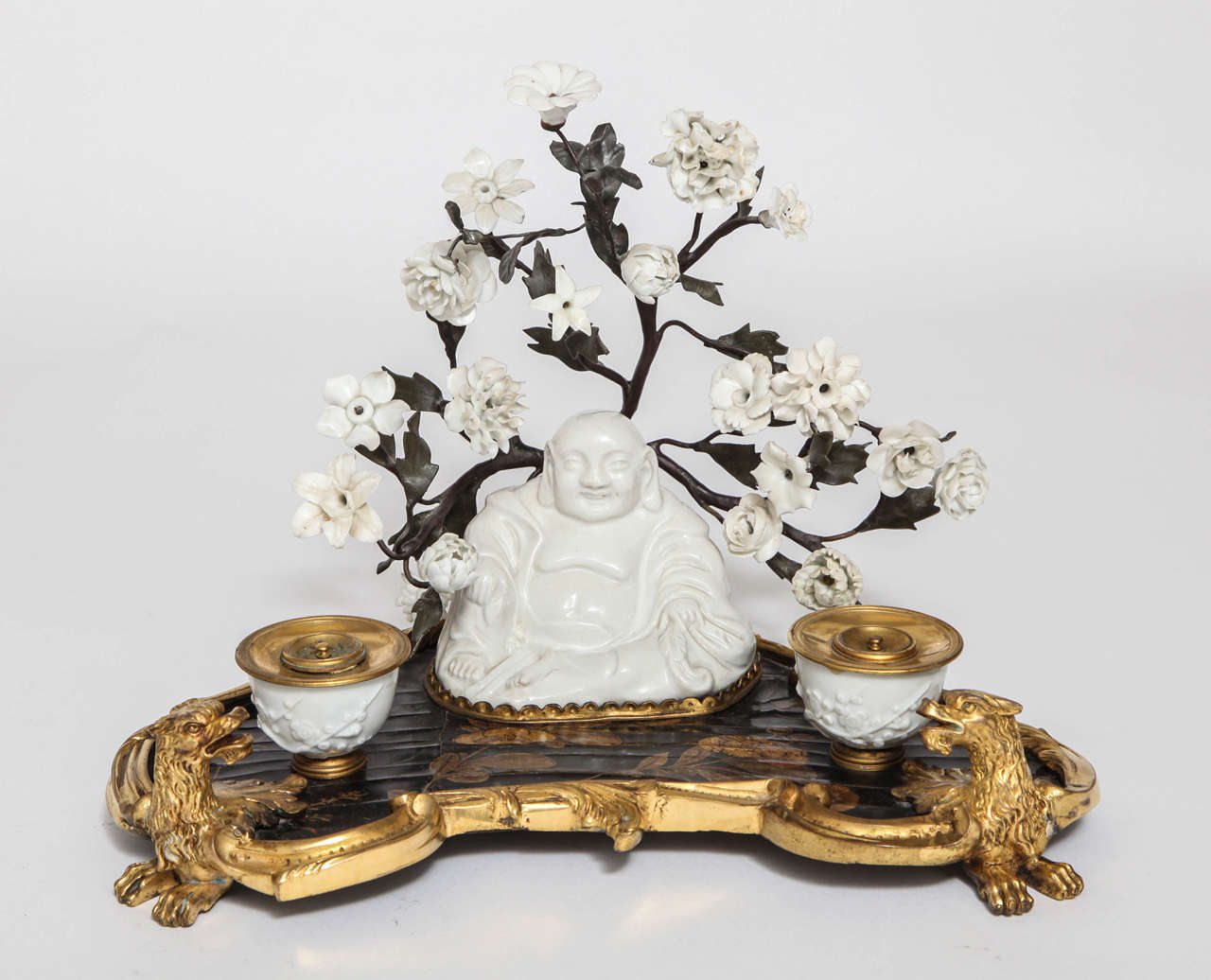 Chinoiserie Lacquer, Blanc de Chine Buddha and Ormolu Inkwell, 18th ...