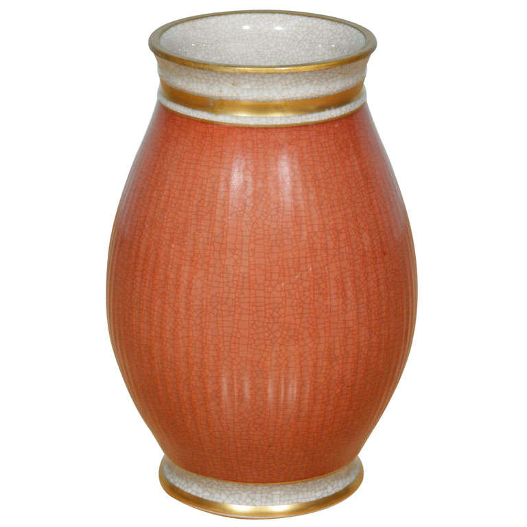 Large Coral Vase with Craquelire Glaze at 1stDibs