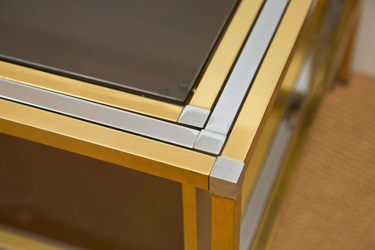 1970s French Brass and Chrome Rectangular Cocktail Table at 1stDibs