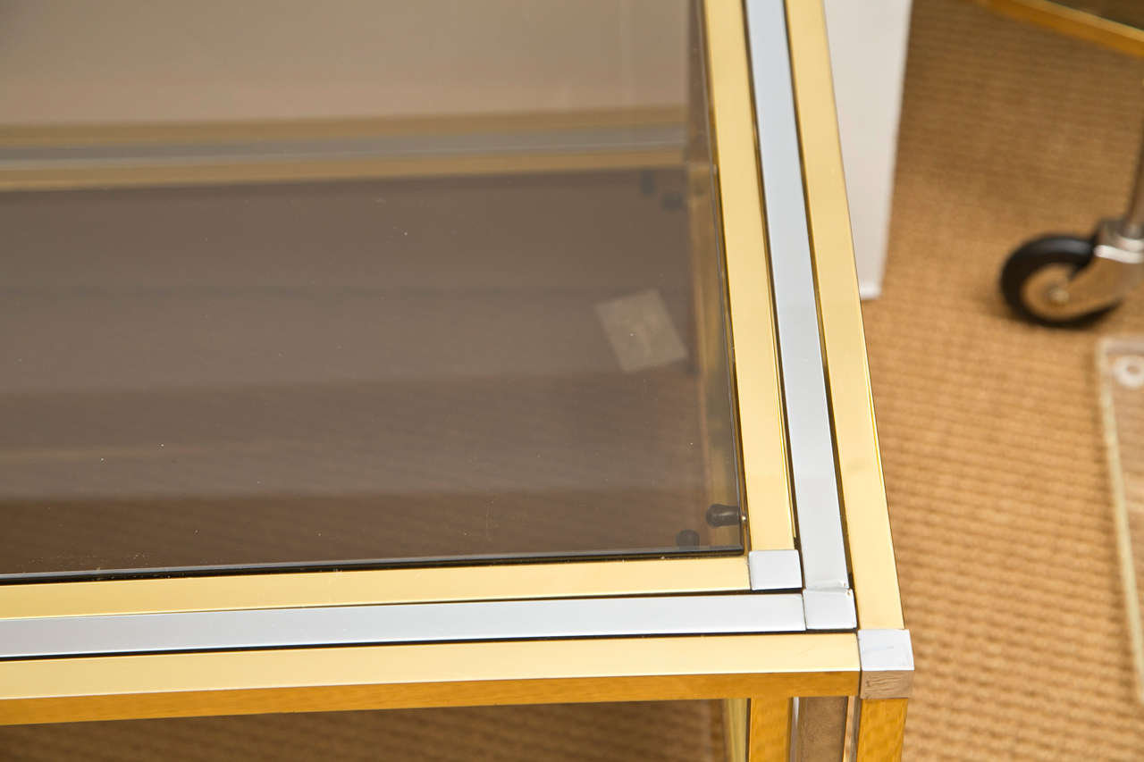 1970s French Brass and Chrome Rectangular Cocktail Table at 1stDibs