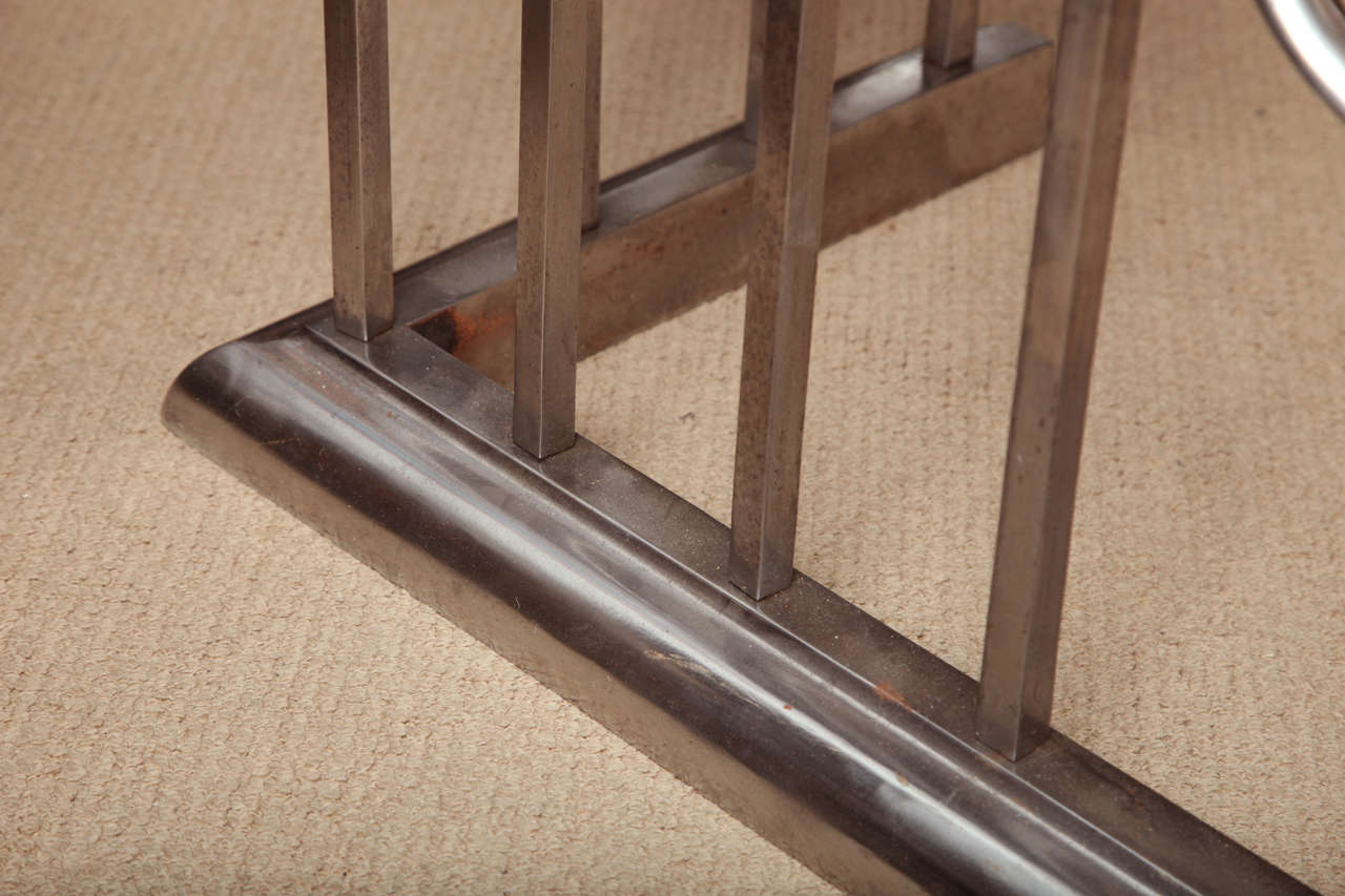 English Regency Polished Steel Fire Fender with Leather Top at 1stDibs