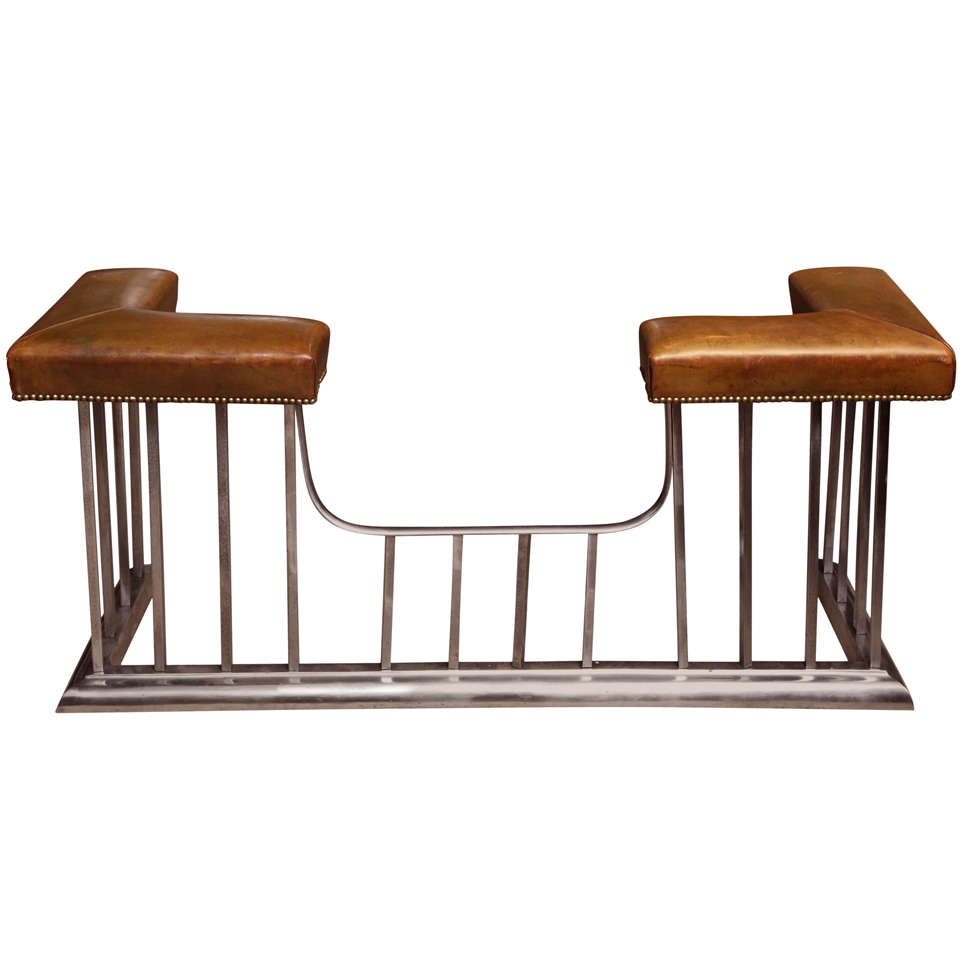 English Regency Polished Steel Fire Fender with Leather Top at 1stDibs