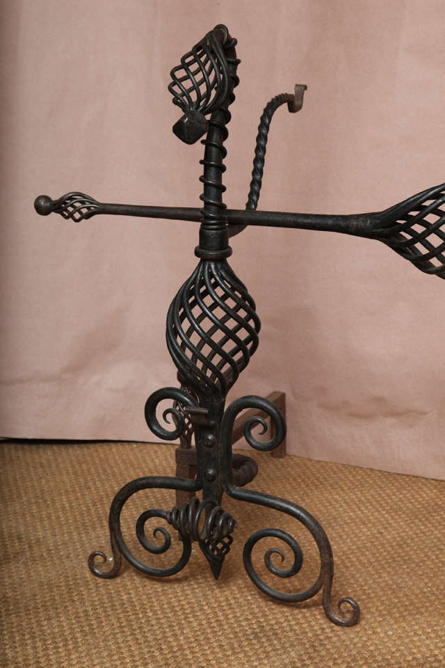 Pair of Arts and Crafts Wrought Iron Andirons For Sale at 1stDibs