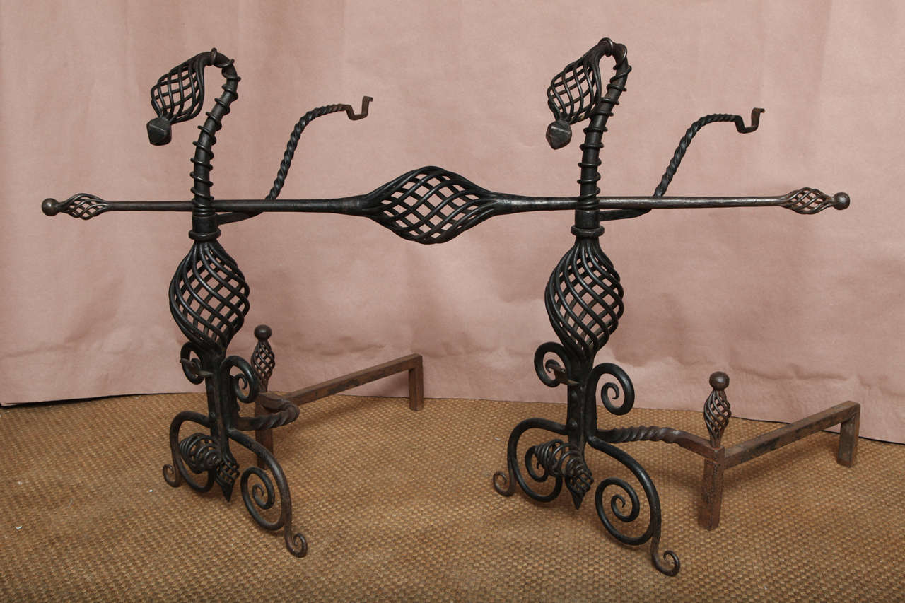 Pair of Arts and Crafts Wrought Iron Andirons For Sale at 1stDibs