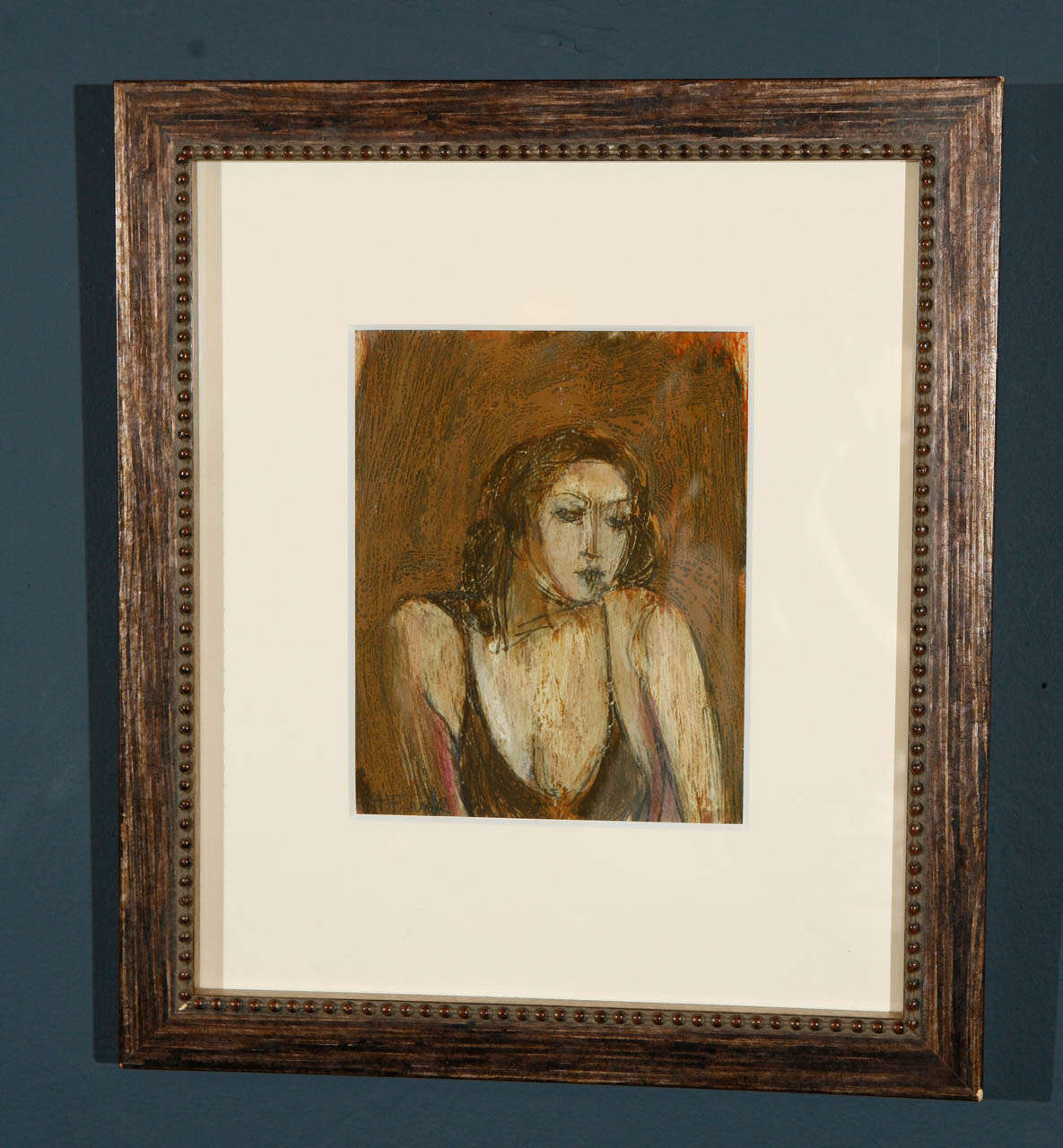 Oil Painting of a Woman in a Brown Top by Harold Frank (Listed Artist ...