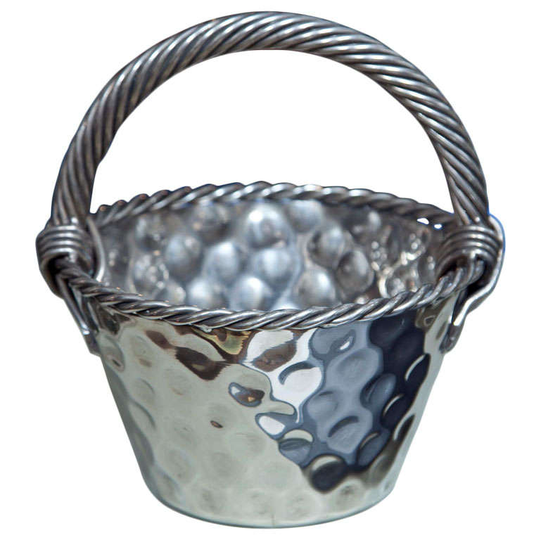 Vintage French Silver Plated Dimpled Basket For Sale at 1stDibs