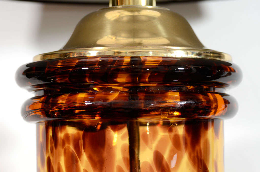 Pair of Tortoise Glass Column Lamps at 1stDibs